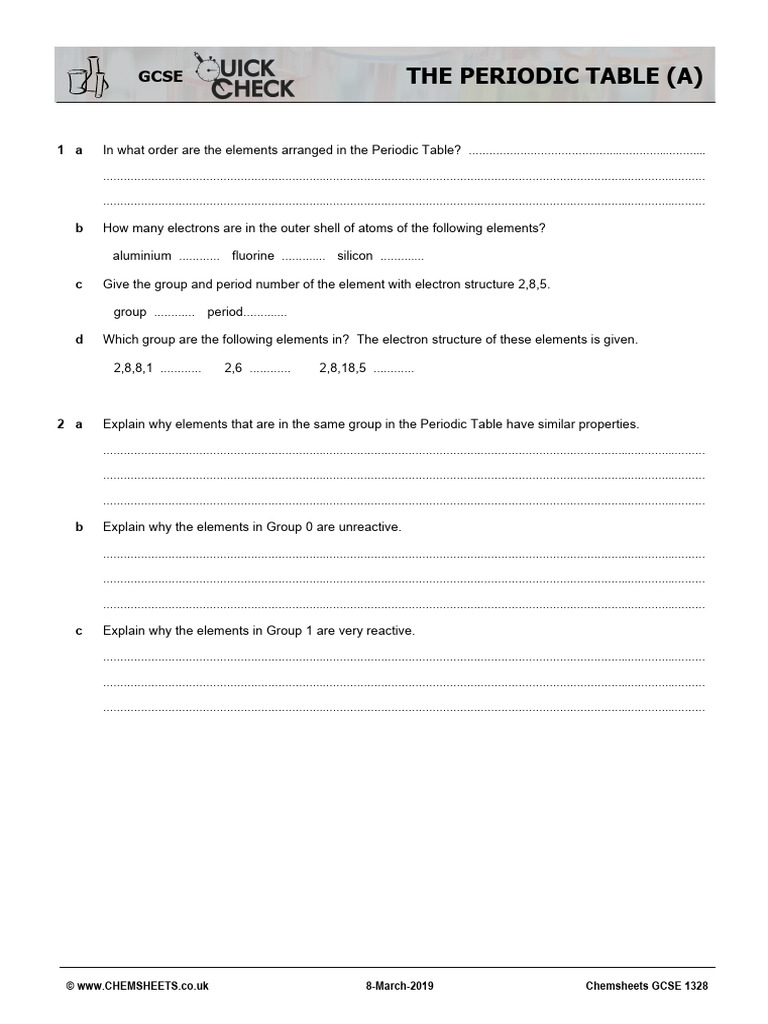 Chemsheets GCSE 1328 QC Periodic Table A | PDF