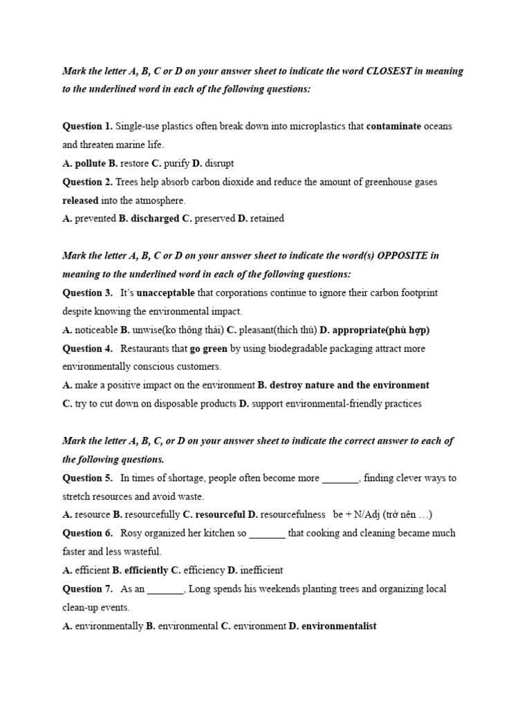 English Vocabulary and Cloze Tests English | PDF | Natural Environment ...