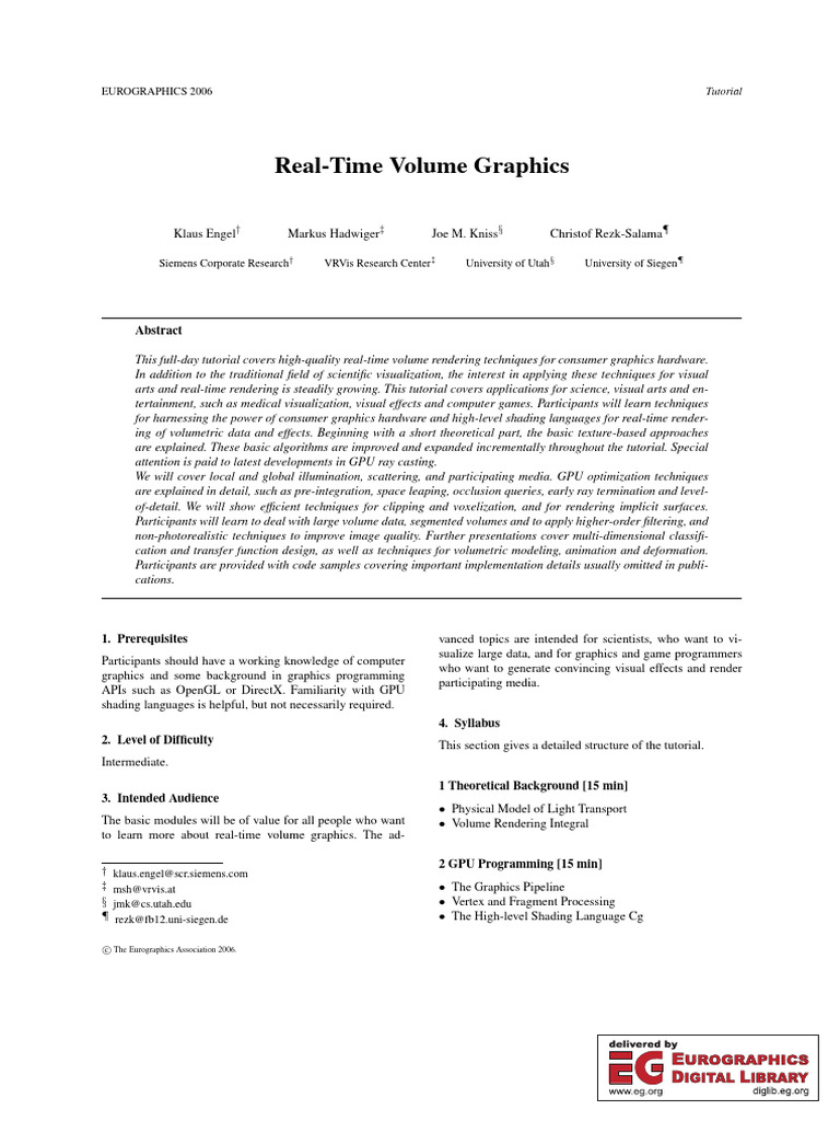 Real Time Volume Rendering | PDF | Rendering (Computer Graphics) | Computer Graphics