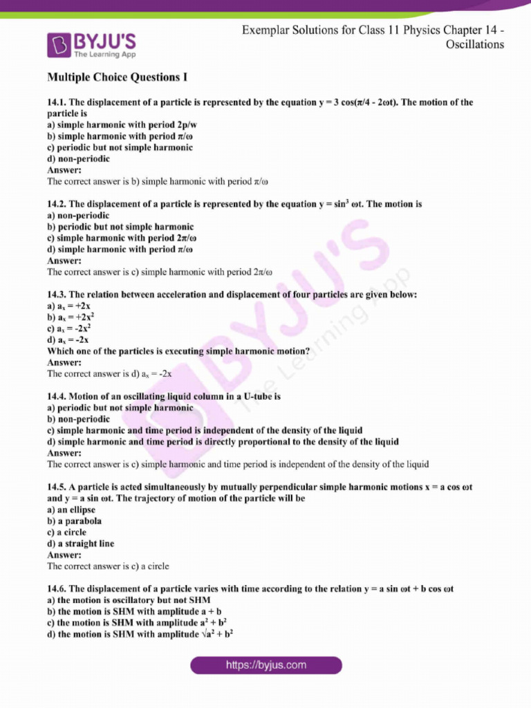 11 Physics Chapter 14 Oscillations | PDF