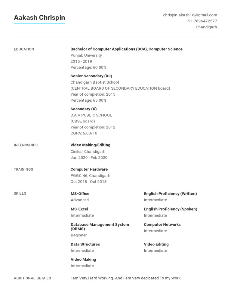 Aakash Chrispin's Resume: BCA Graduate | PDF