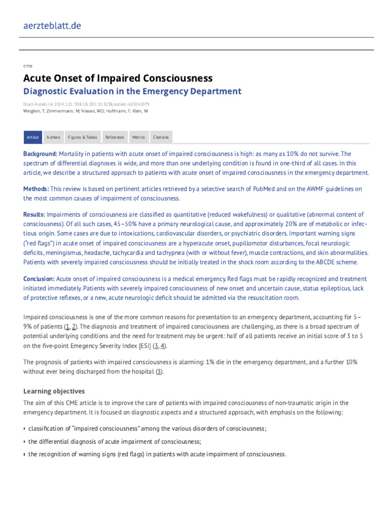 Acute Onset of Impaired Consciousness (26.07.2024) | PDF | Meningitis ...