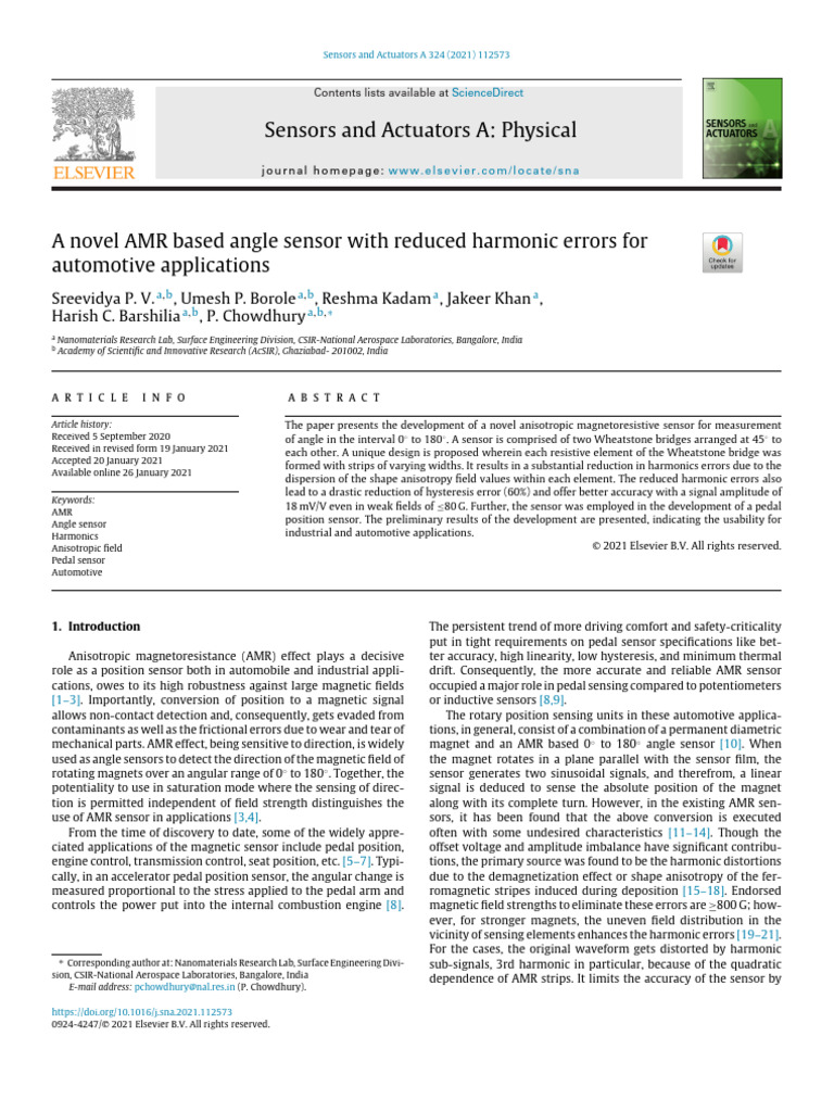 A Novel AMR Based Angle Sensor With Reduced Harmonic Errors For ...