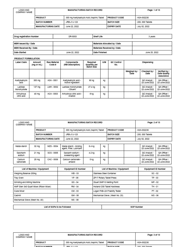 MANUFACTURING_BATCH_RECORD__Activity_4_.pdf | PDF | Tablet (Pharmacy ...