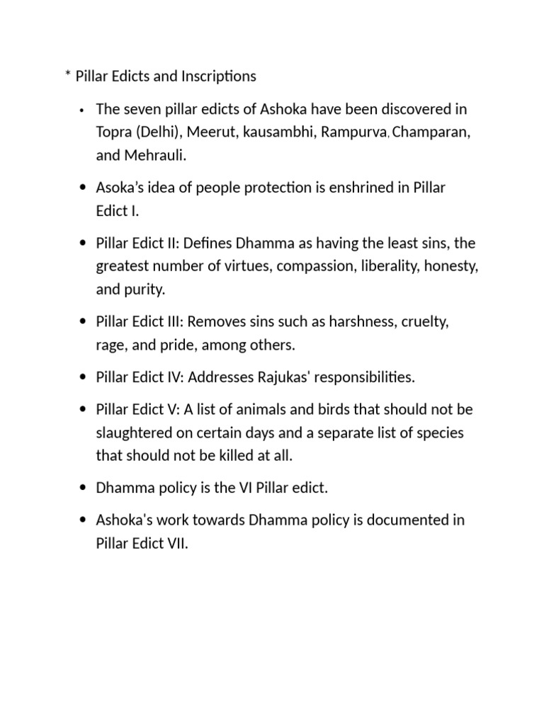 Ashoka's Seven Pillar Edicts Explained | PDF