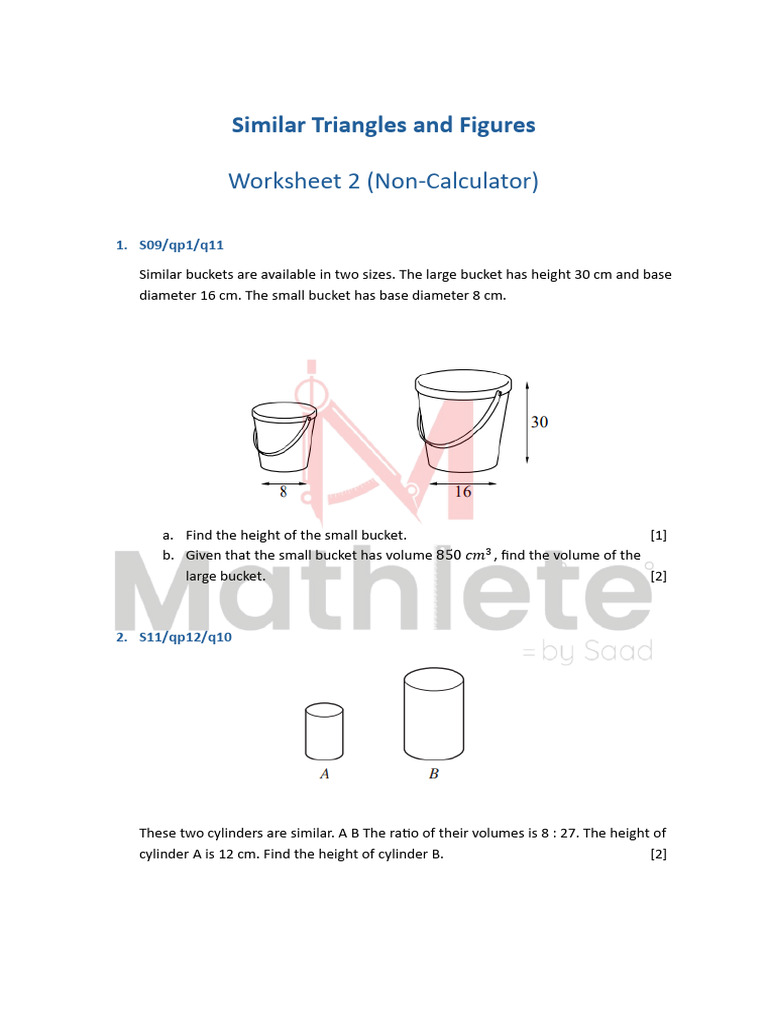 Similar Triangles and Figure - Worksheet 2 | PDF