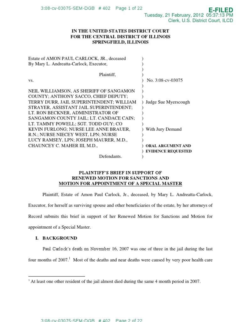 Ediscovery 7th Circuit: Carlock V Williamson Renewed Motion For ...