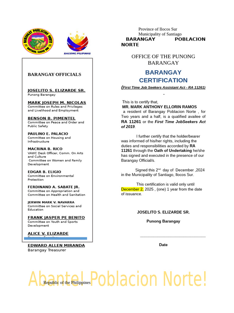 First Time Job Seeker Cert | PDF