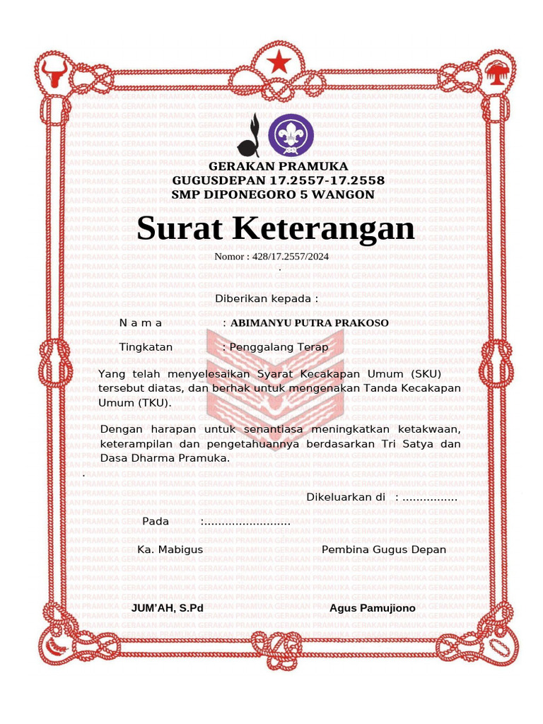 Piagam Sku Penggalang Terap Compress | PDF