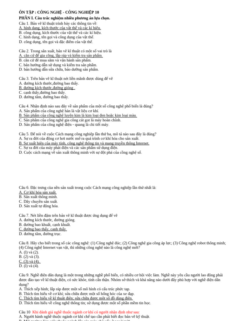 Ôn tập CKI CN10 2025 | PDF