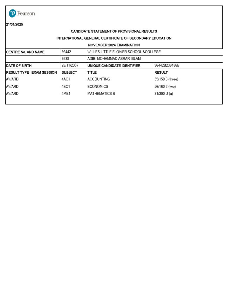 Provisional Results for IGCSE Candidates | PDF | Secondary Education ...