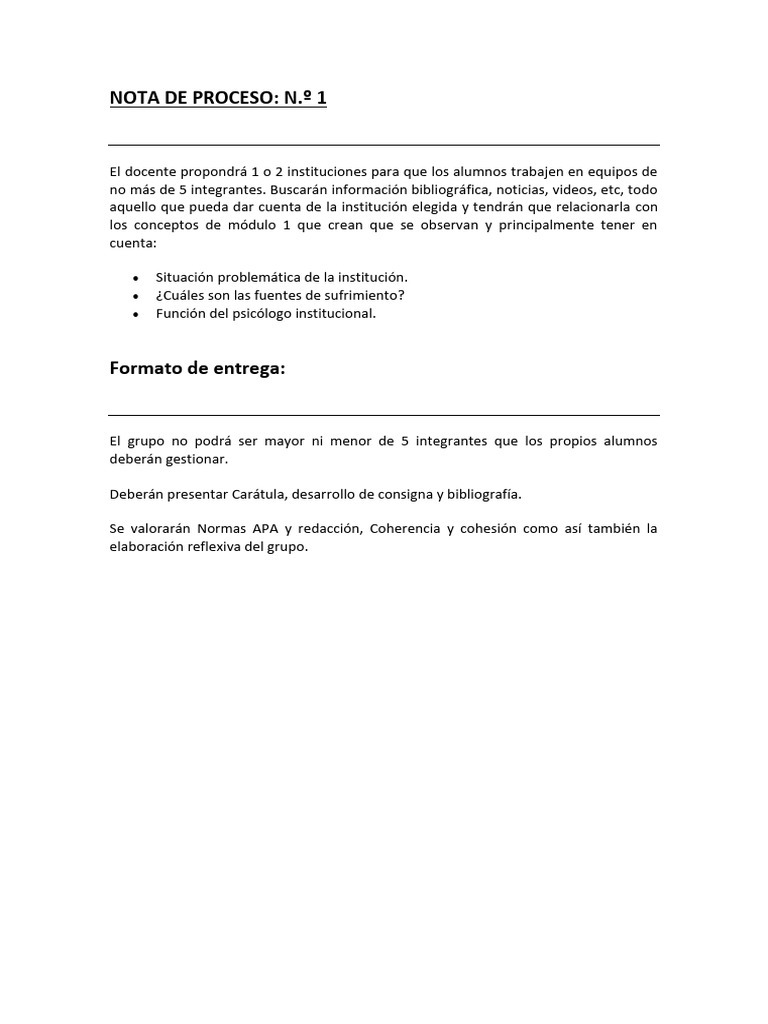 Consignas notas de proceso 2024 | PDF | Estilo apa | Aprendizaje