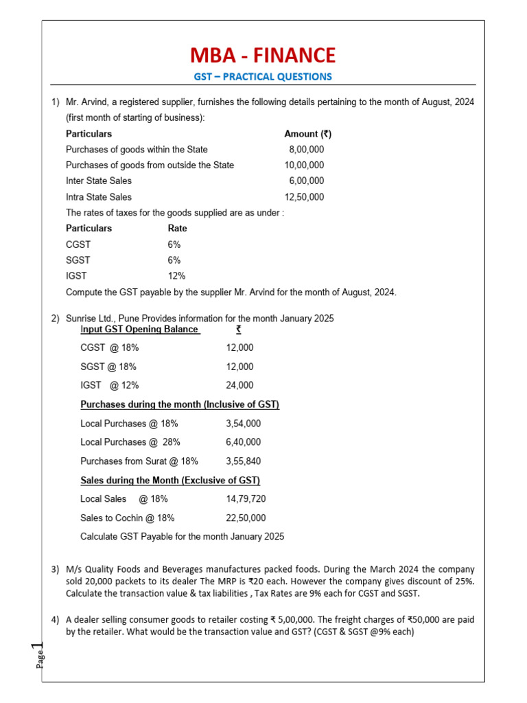 3 GST - Practical Problems | PDF | Value Added Tax | Taxes