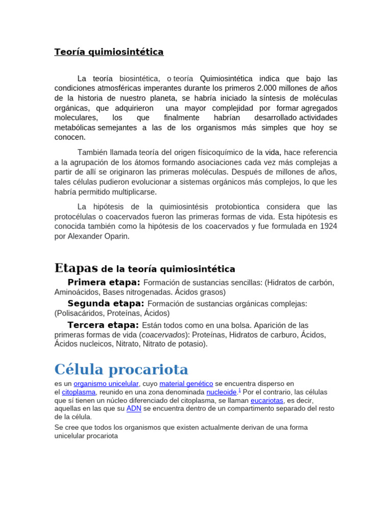 Teoría Quimiosintética y Origen de la Vida | PDF | Biología Celular ...