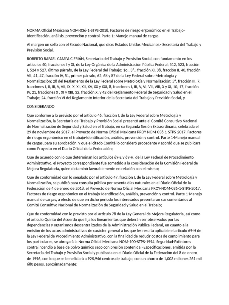 Nom 036 1 STPS 2018 | PDF | Seguridad y salud ocupacional