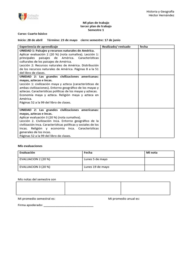 Plan de Clase HISTORIA 4° | PDF