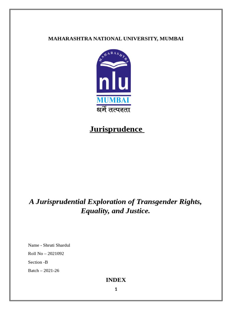 Project final draft (A Jurisprudential Exploration of Transgender ...
