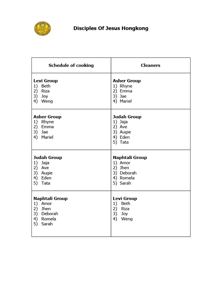 Cooking Schedule 1 | PDF