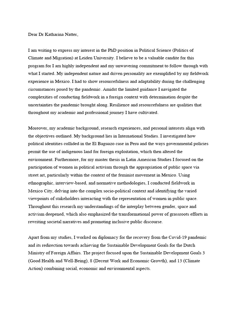 Motivation Letter PhD PS climate | PDF | Human Migration | Field Research