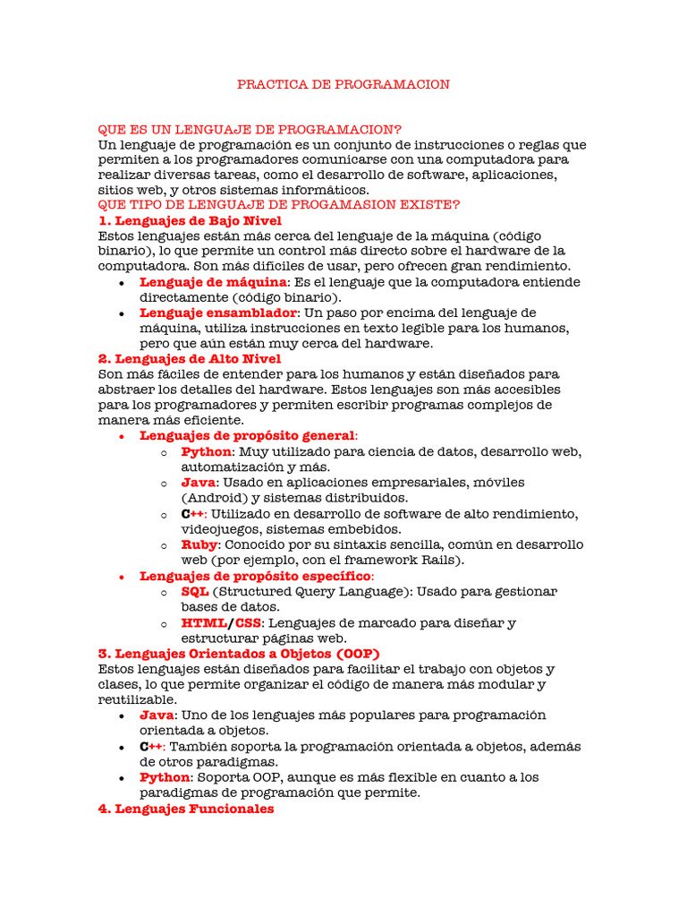 Practica de Programacion | PDF | Lenguaje de programación | Desarrollo web