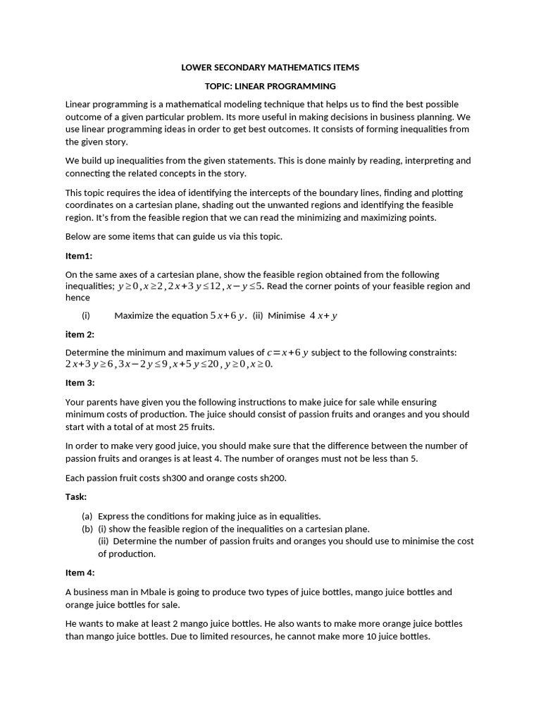 Inequalities and linear programming | PDF | Linear Programming | Truck