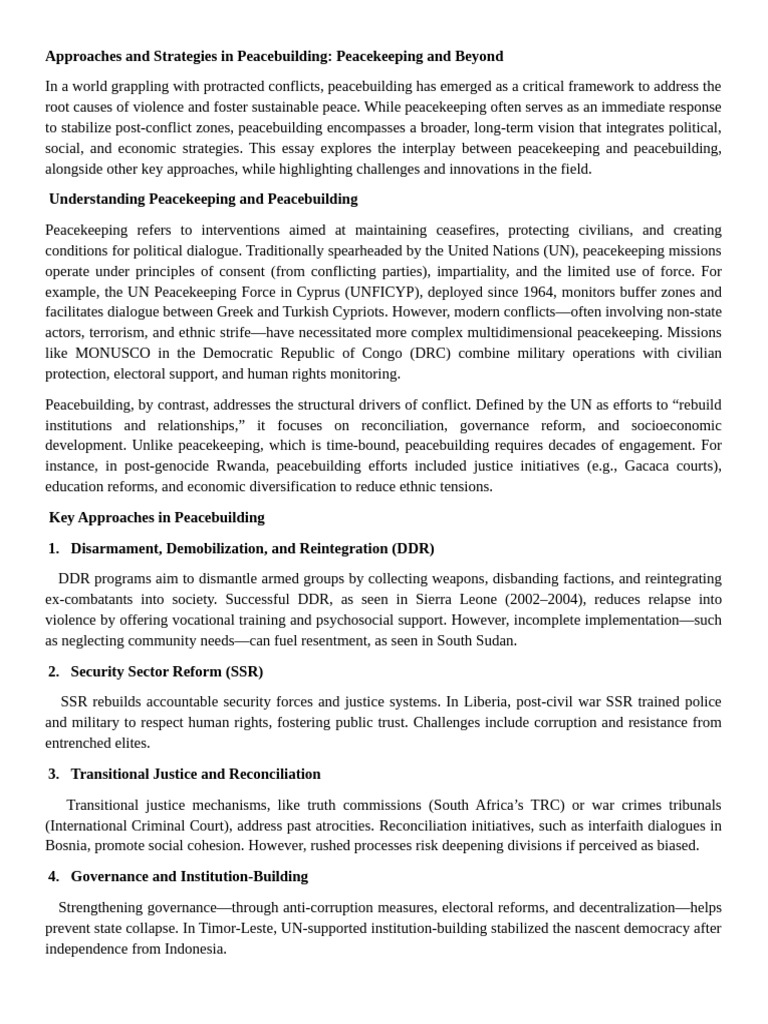 Paper III Conflict and Peace Building | PDF | Peacebuilding | Peacekeeping