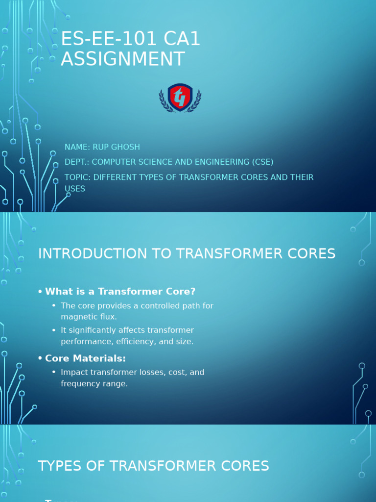 ES-EE-101 CA1 Assignment | PDF | Transformer | Inductor