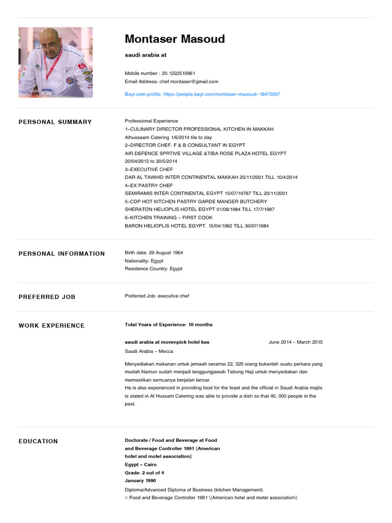 CV31208107 - Montaser Masoud - 20250419 - 141053 | PDF | Chef | Foodservice