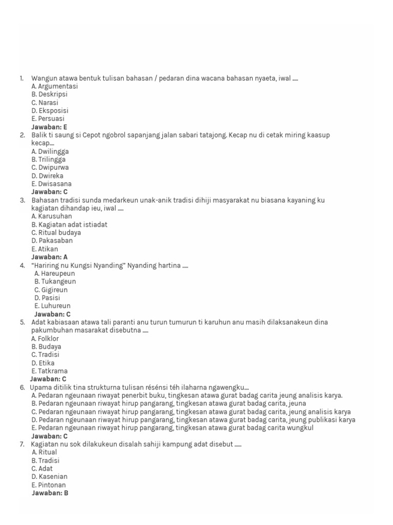 Bank Soal Dan Kisi Kisi B. Sunda | PDF