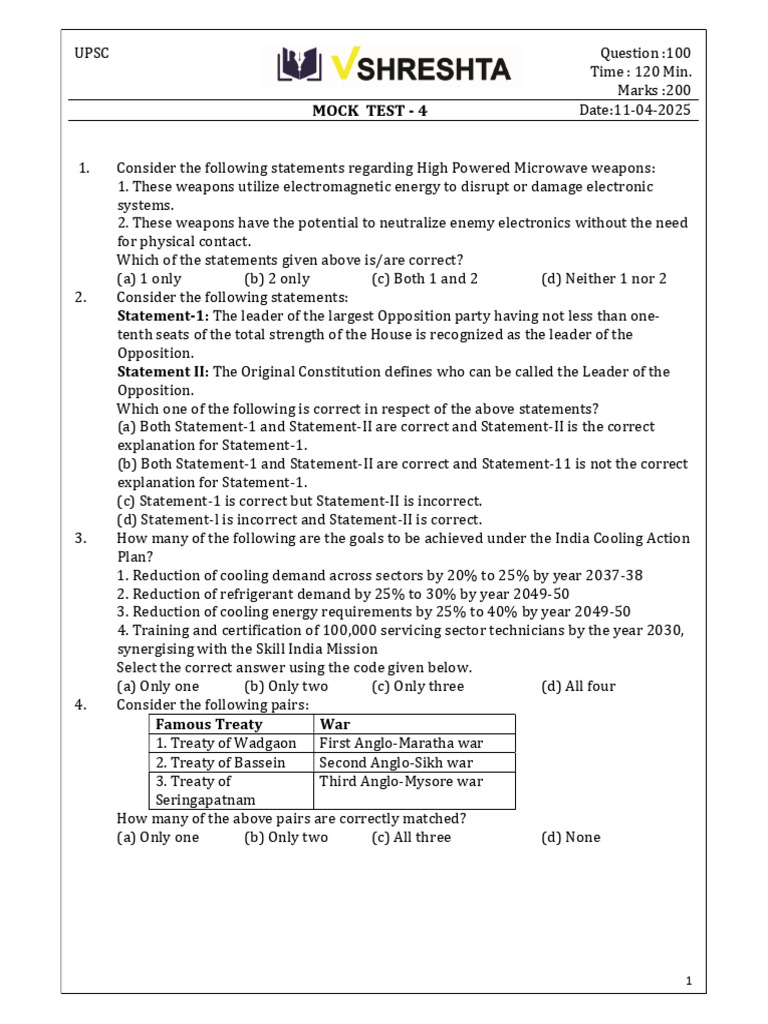 UPSC MOCK TEST -4 (11-04-2025) | PDF | Mimicry