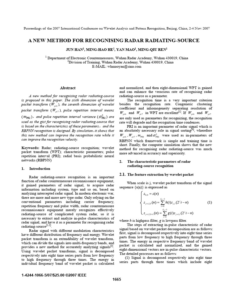 Radar Source Recognition Using Wavelet Transform | PDF | Wavelet | Radar