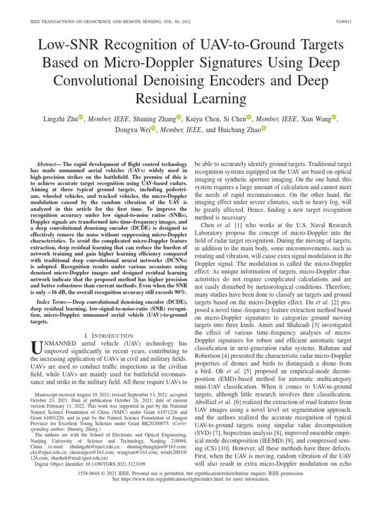 Low-SNR Recognition of UAV-To-Ground Targets Based On Micro-Doppler Signatures Using Deep ...