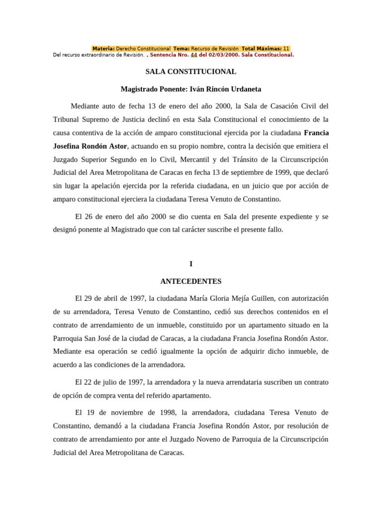 44 Del 2-3-2000 | PDF | Judicaturas | Apelación