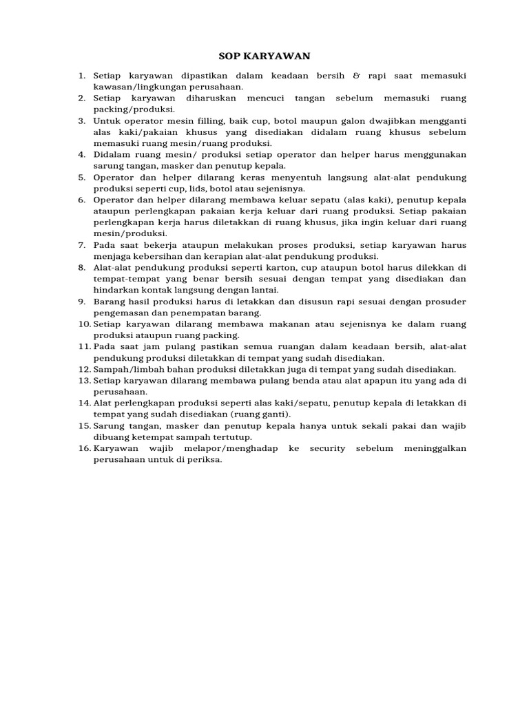 Sop Karyawan | PDF