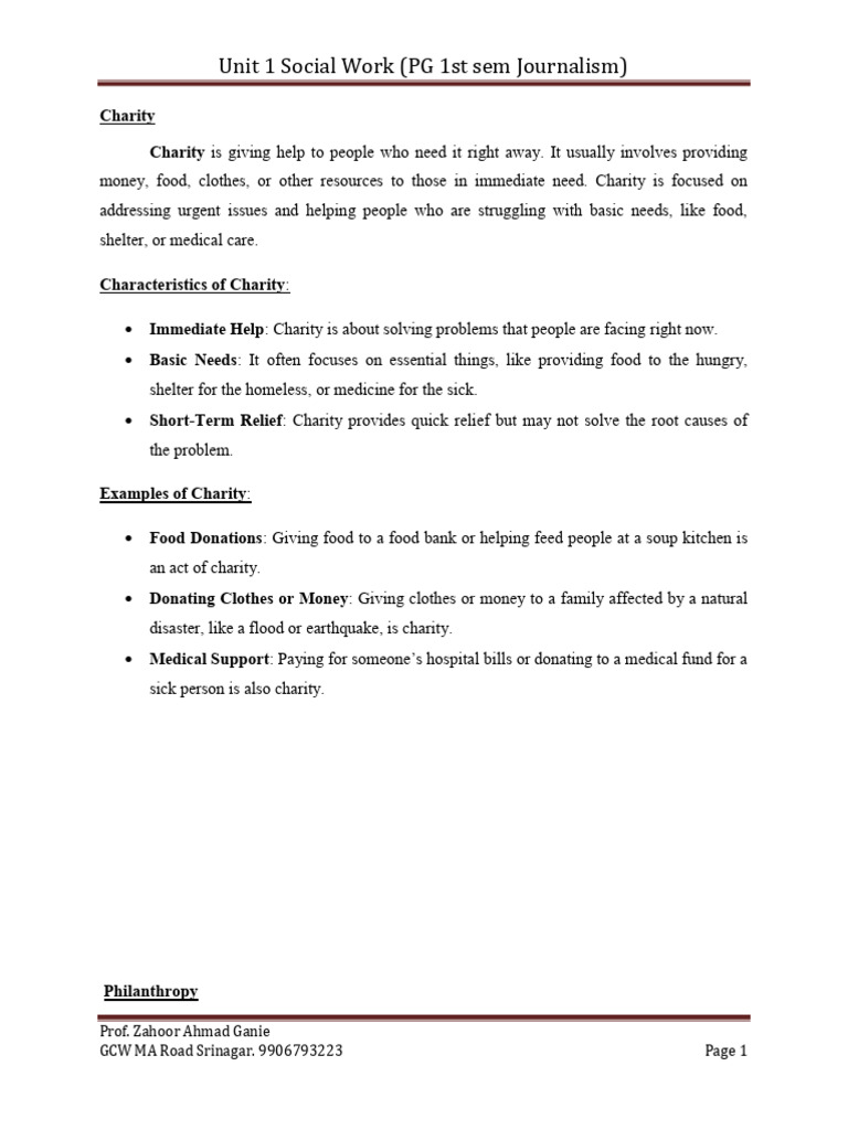 Unit 1 Social Work Notes | PDF | Social Work | Philanthropy