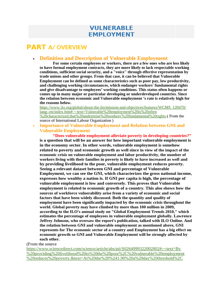 VULNERABLE EMPLOYMENT Group Submission | PDF | Employment | Workforce