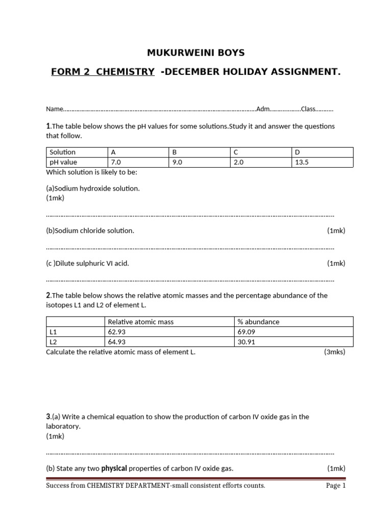 December Chemistry Assignment | PDF | Acid | Nitric Acid