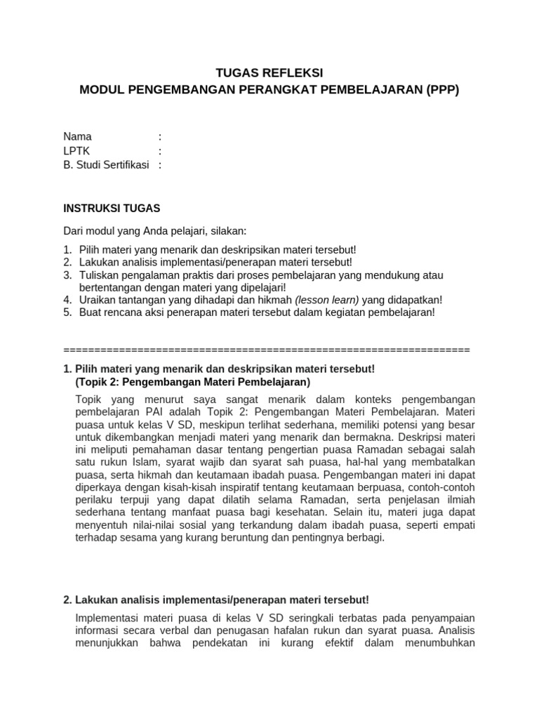 Tugas Refleksi Modul PPP | PDF