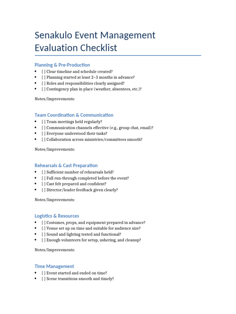 Senakulo Evaluation Checklist | PDF