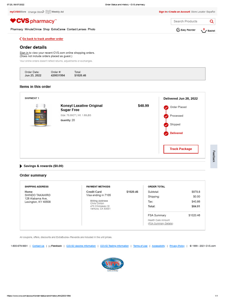 Order Status and History CVS Pharmacy | PDF