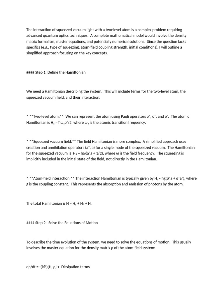 The Interaction of Squeezed Vacuum Light With A Two | PDF | Physical Phenomena | Optics