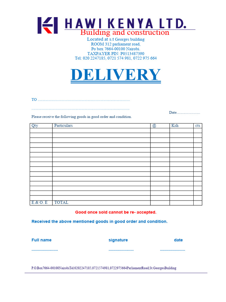 Delivery Receipt for Construction Goods | PDF