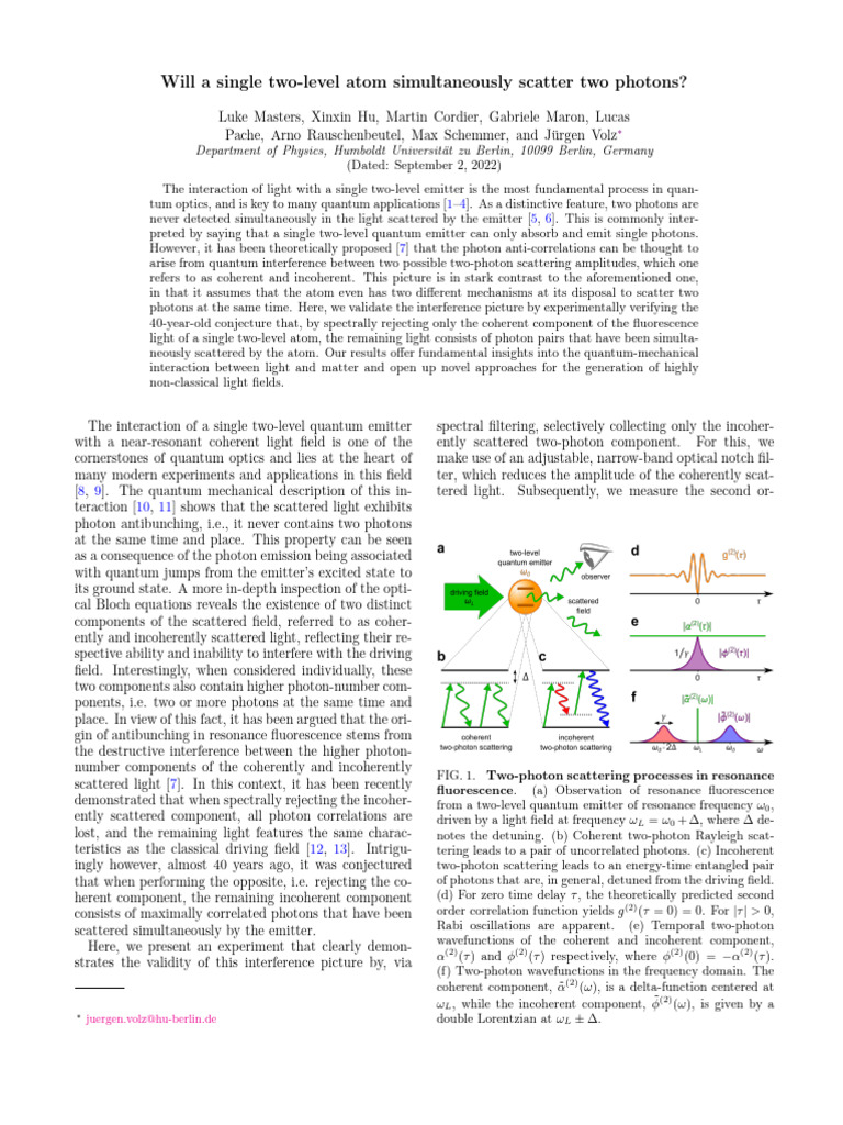 Two-Photon Scattering by Two-Level Atom | PDF | Coherence (Physics ...