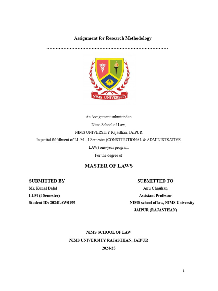 Kunal Dalal Research Methods 2024LAW0199 | PDF | Methodology | Sampling (Statistics)