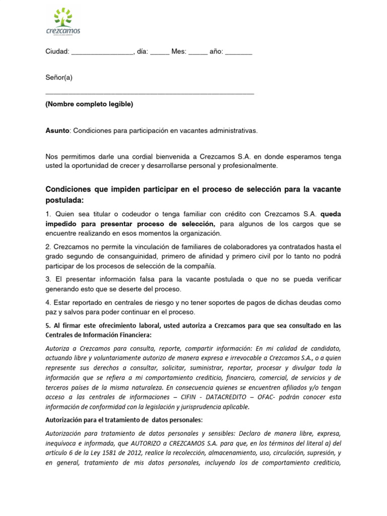 Carta de Condiciones | PDF