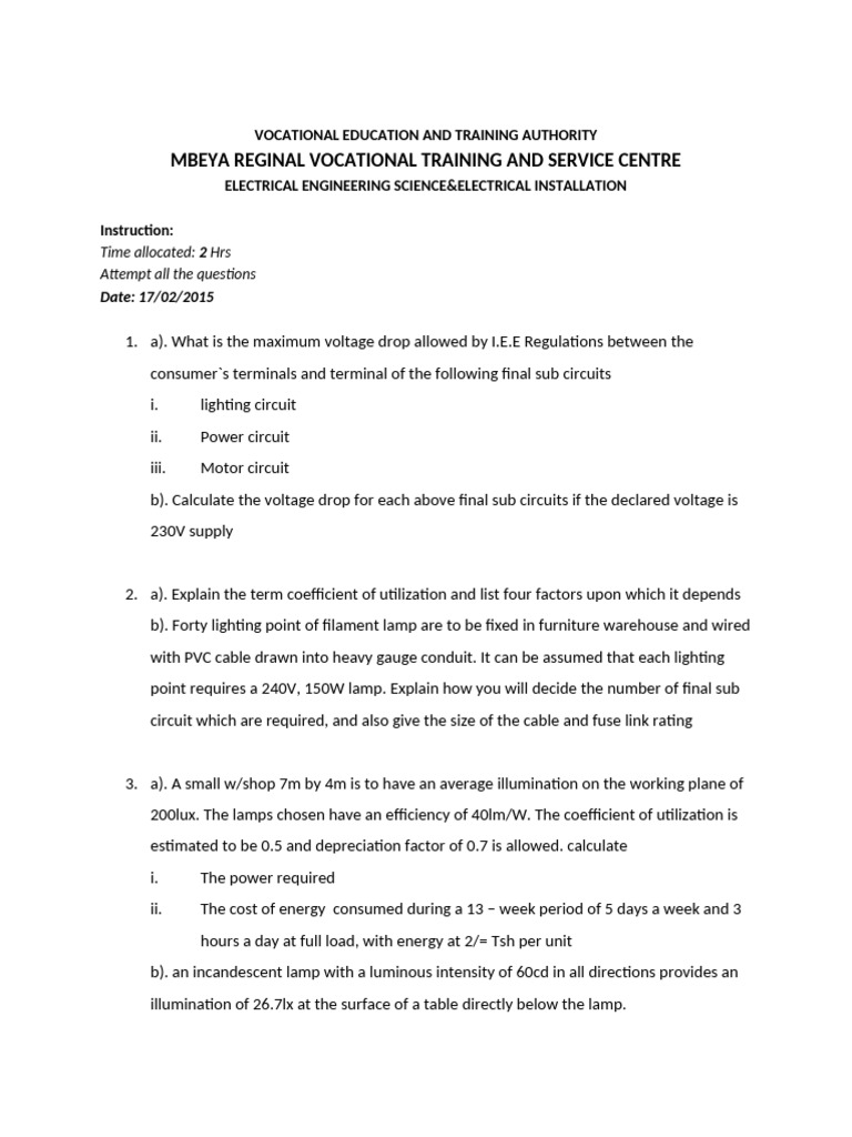 Electrical Engineering Exam Questions | PDF | Capacitor | Inductance