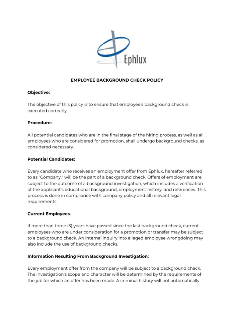 Employee Background Check Policy | PDF | Background Check | Justice