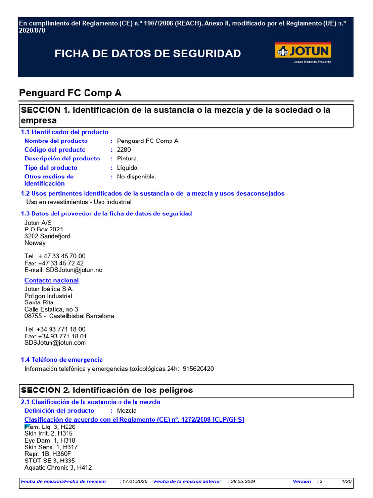 SDS 2280 Penguard FC Comp A Esp ES | PDF | Agua