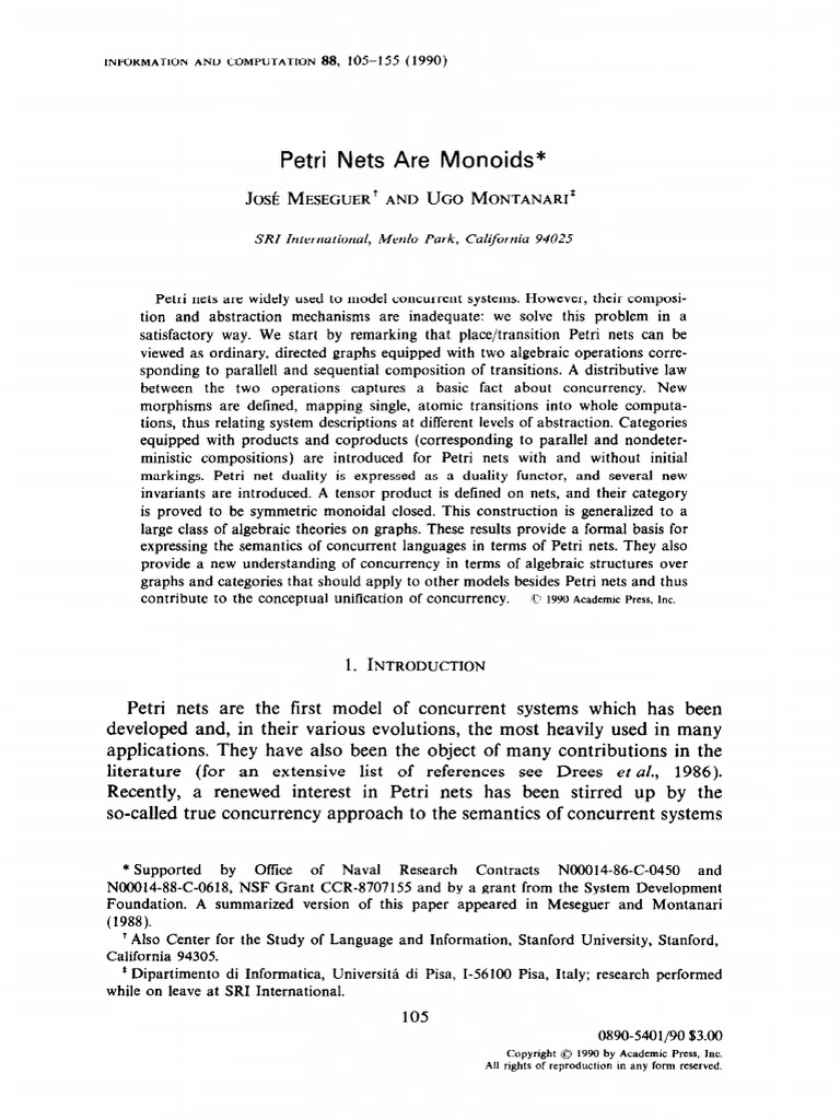 Petri nets are monoids | PDF | Category Theory | Mathematics