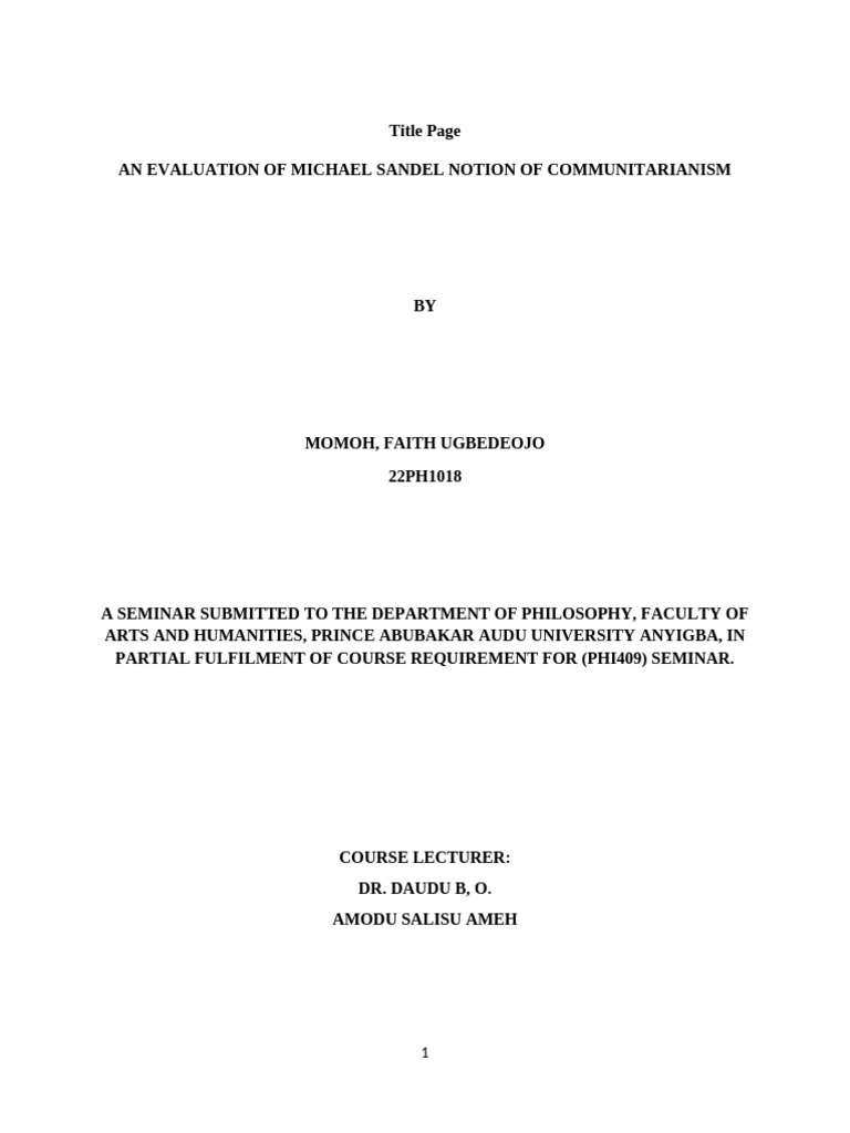An Evaluation of Michael Sandel Notion of Communitarianism | PDF ...
